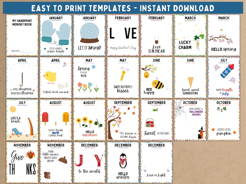 Handprint Memory Book Printable Handprint Craft Monthly Handprint Art ...