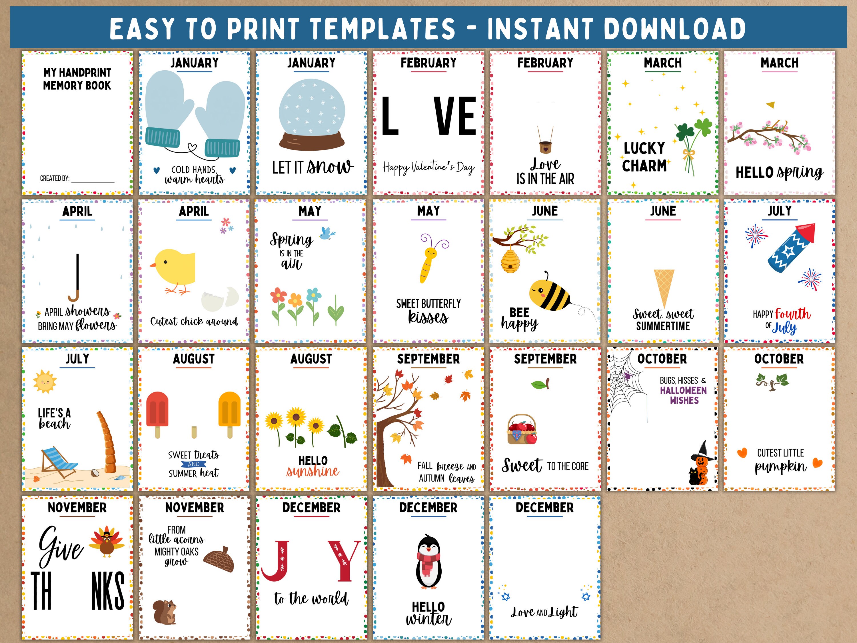 Handprint Memory Book Printable Handprint Craft Monthly Handprint Art ...