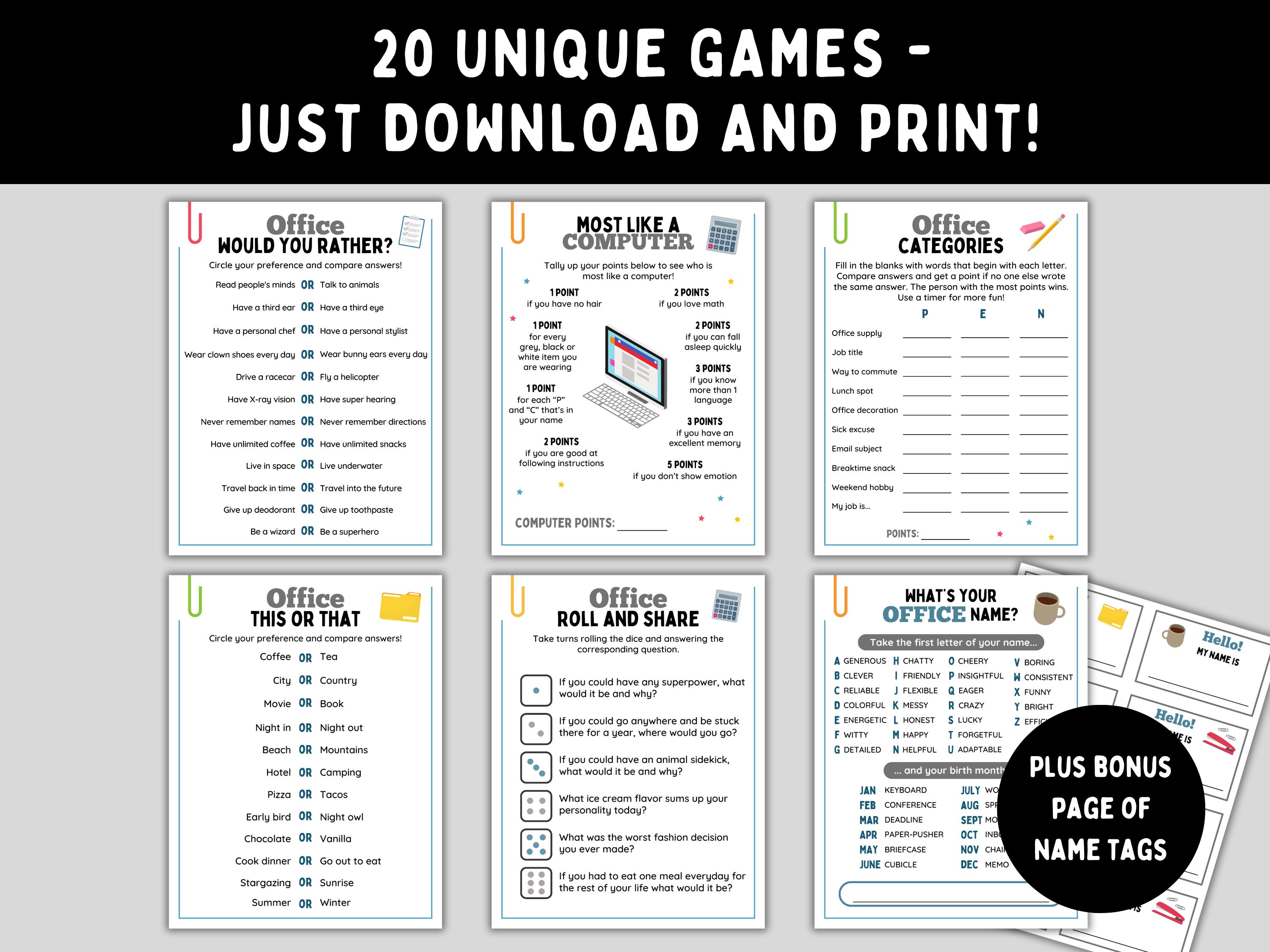 20 Office Party Games Bundle - Printable Team Building Games for Work ...