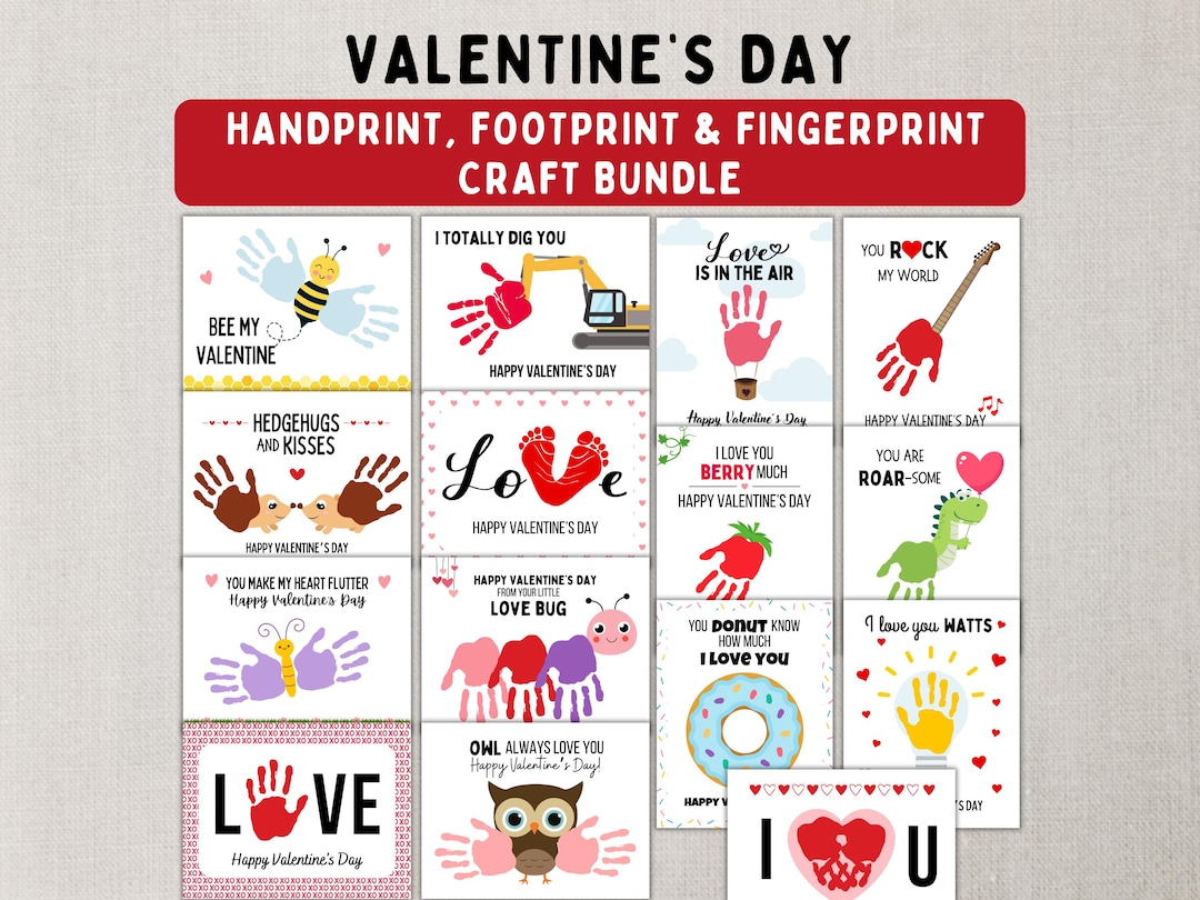 Valentine's Day Handprint & Footprint Craft Bundle -- Printable DIY Art ...