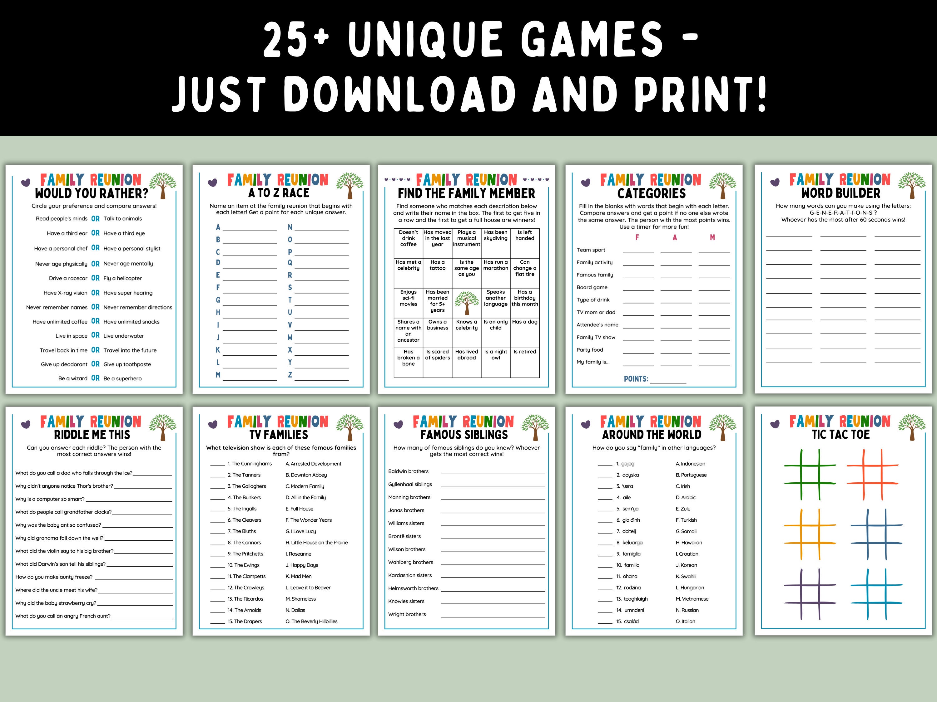 25 Family Reunion Games Bundle Printable Family Party Games Family ...