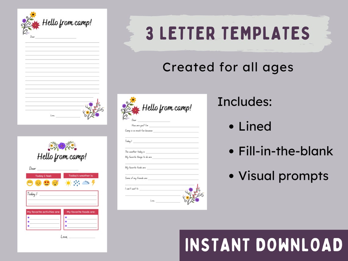Printable Letter From Camp -- Flowers -- Kids Overnight Camp Notes ...