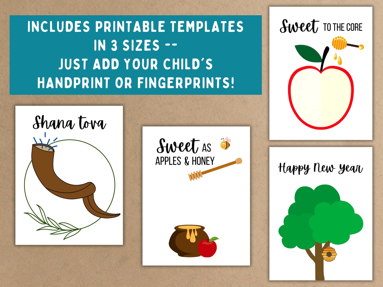 Rosh Hashanah Handprint & Fingerprint Craft Bundle - Printable Jewish ...