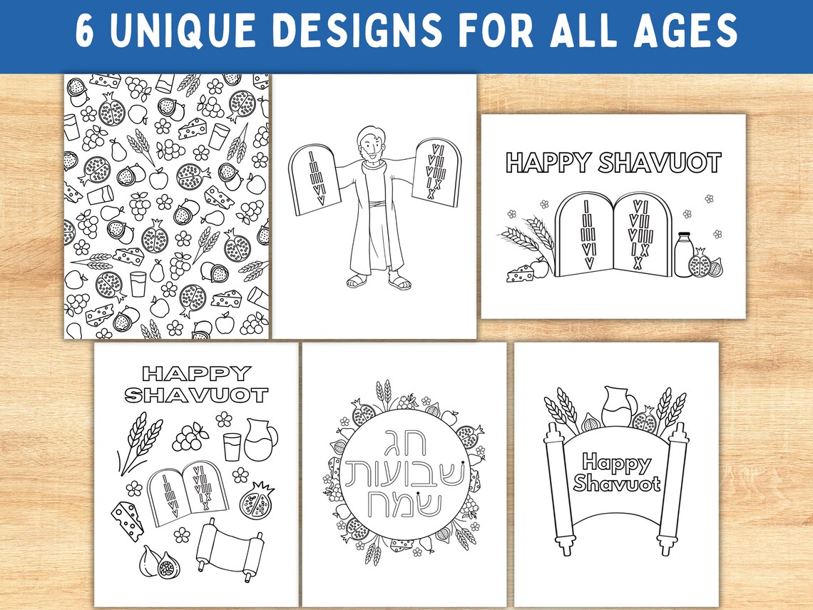 6 Shavuot Coloring Pages Printable Shavuot Activities Printable Jewish ...