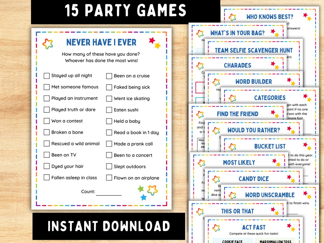 Kids Party Games, Printable Sleepover Games for Boys or Girls, Boys or ...