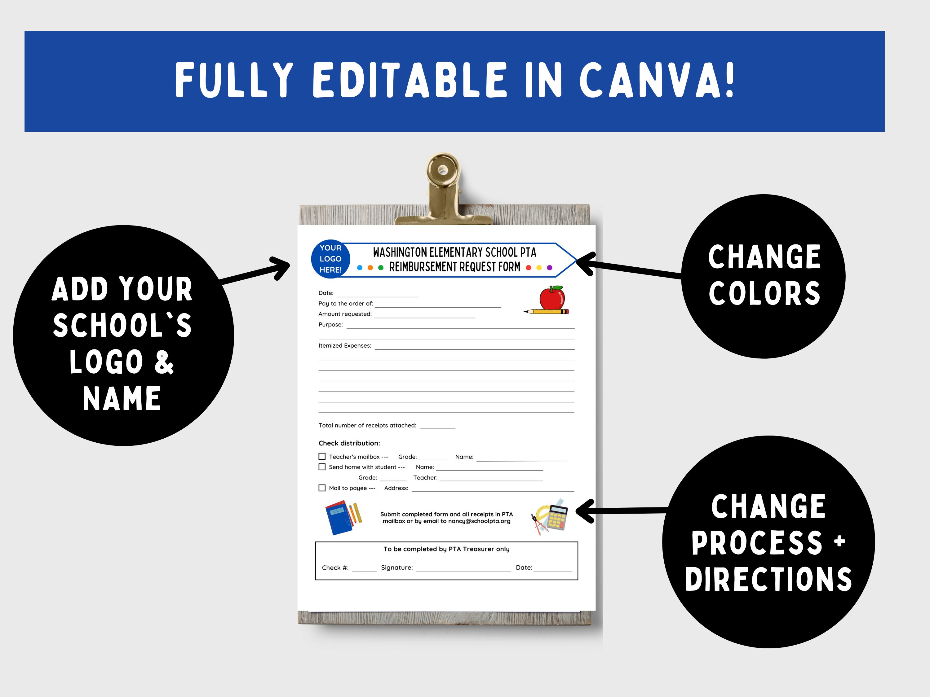 PTA / PTO Reimbursement Request Form - Editable Canva Template ...