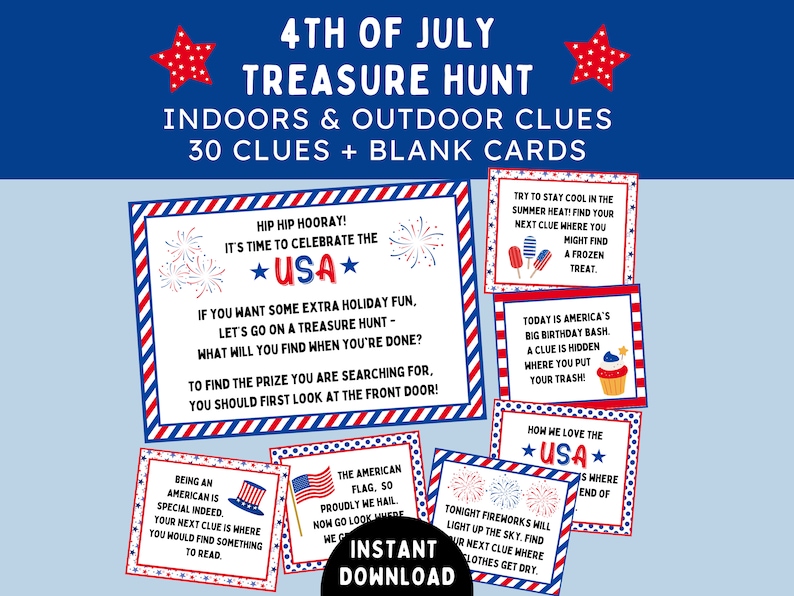 4th of July Treasure Hunt Printable July 4th Scavenger Hunt ...