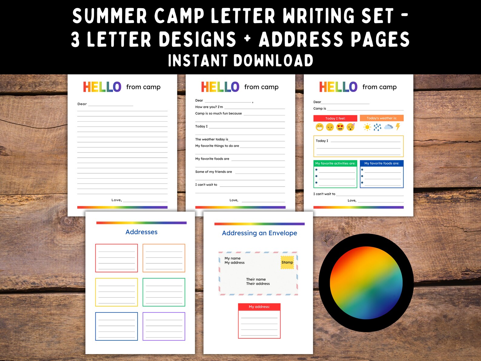 Rainbow Printable Letter From Camp Kids Overnight Camp Notes Sleepaway ...