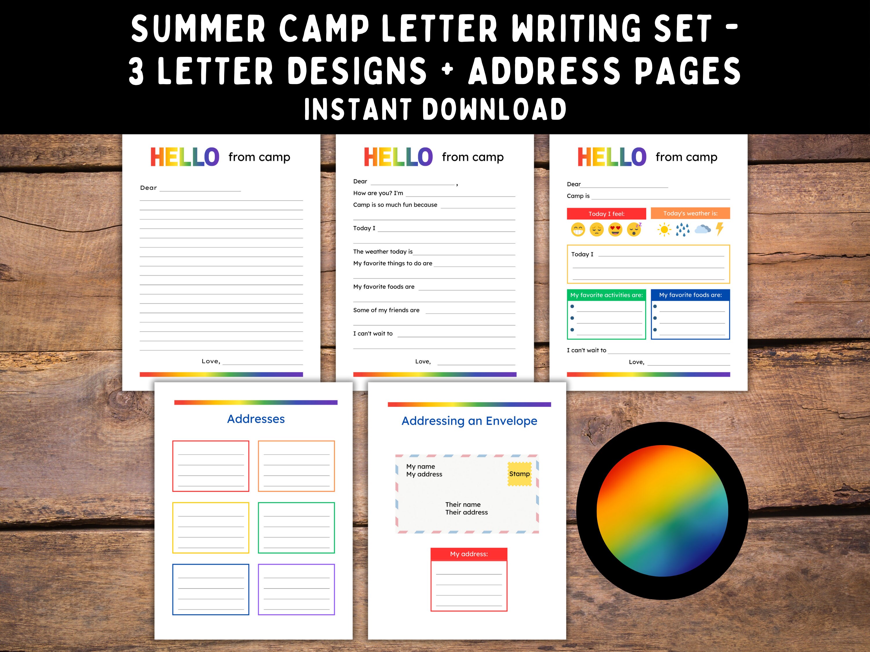 Rainbow Printable Letter From Camp Kids Overnight Camp Notes Sleepaway ...