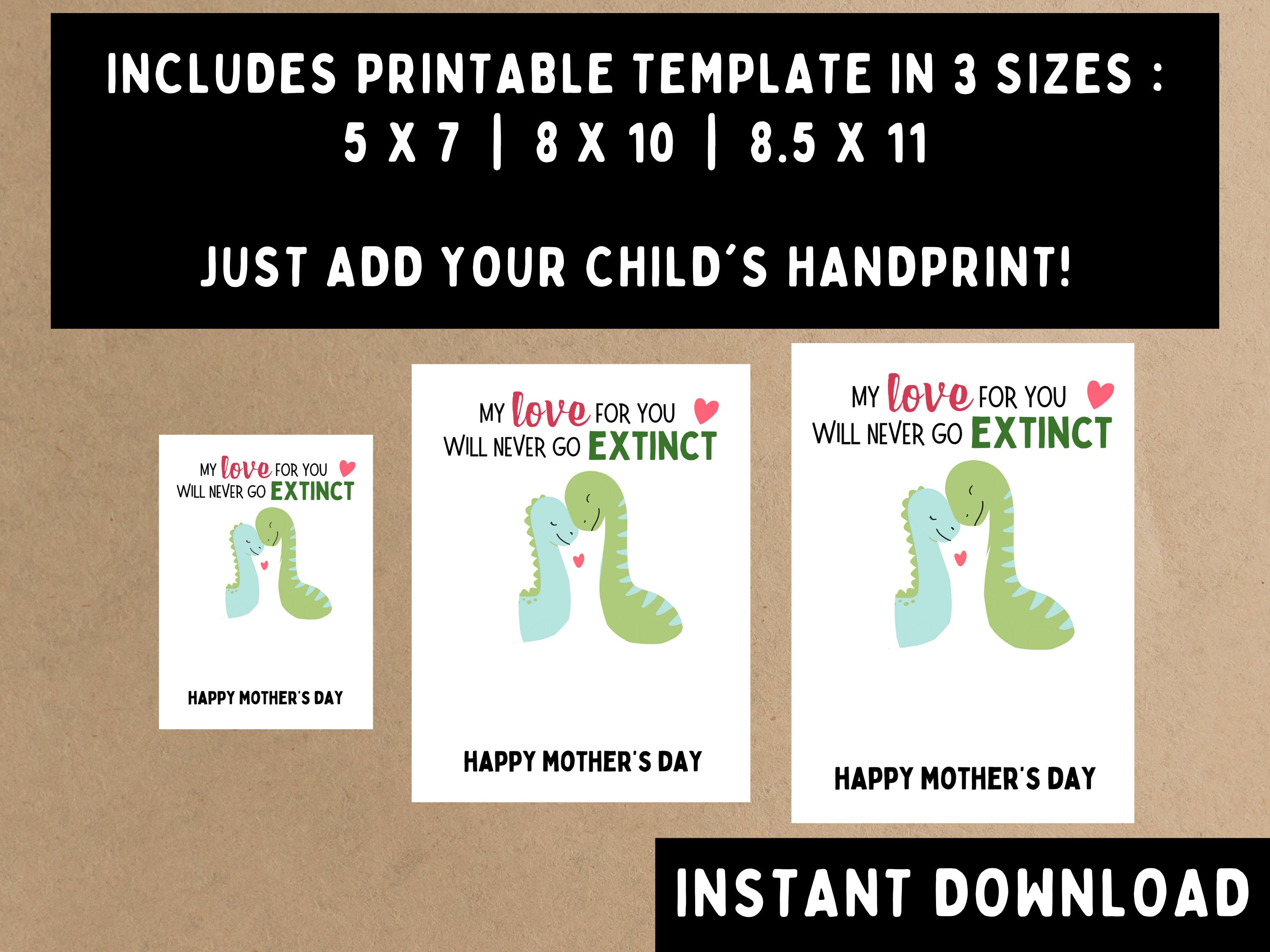 Mother's Day Dinosaur Handprint Craft -- Printable DIY Art Activity for ...