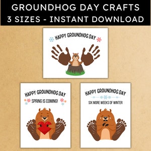 3 Groundhog Day Handprint and Footprint Craft Bundle Printable DIY ...