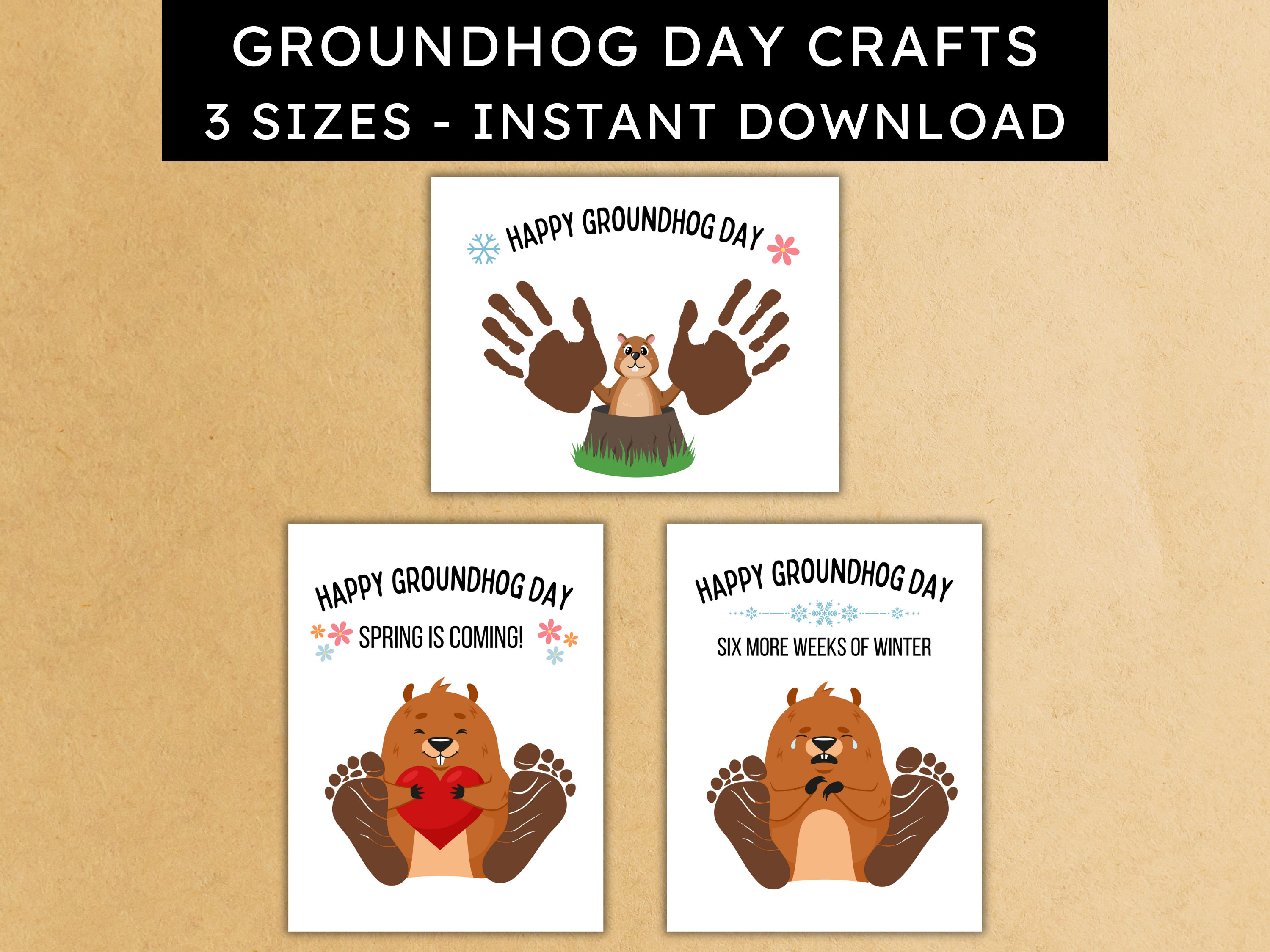 3 Groundhog Day Handprint and Footprint Craft Bundle Printable DIY ...