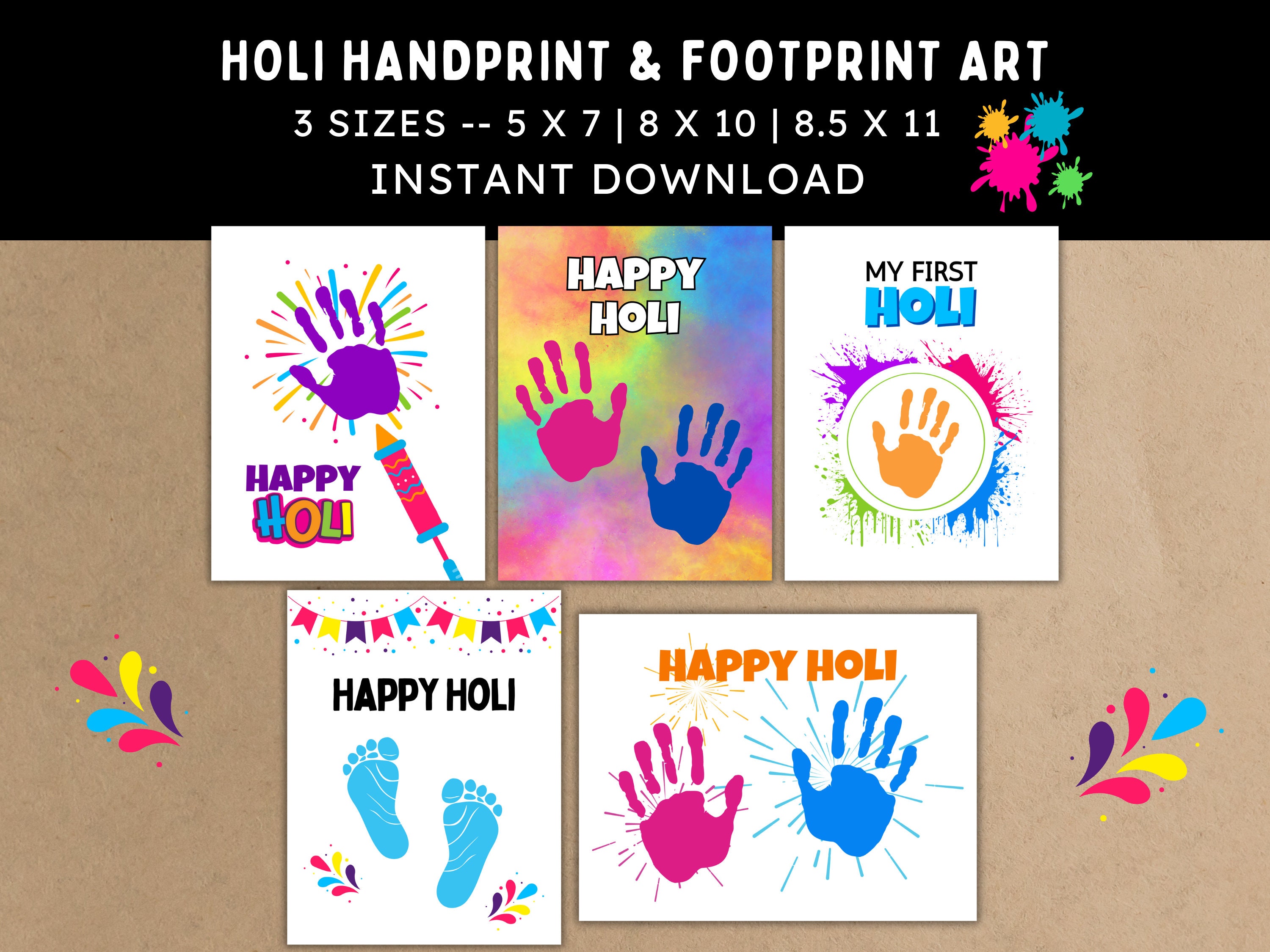 5 Holi Handprint and Footprint Craft Bundle Printable DIY Craft ...