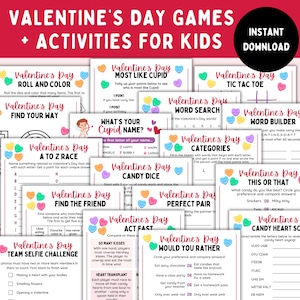 Valentine's Day Kids Games -- Printable Valentines Party Activities for ...