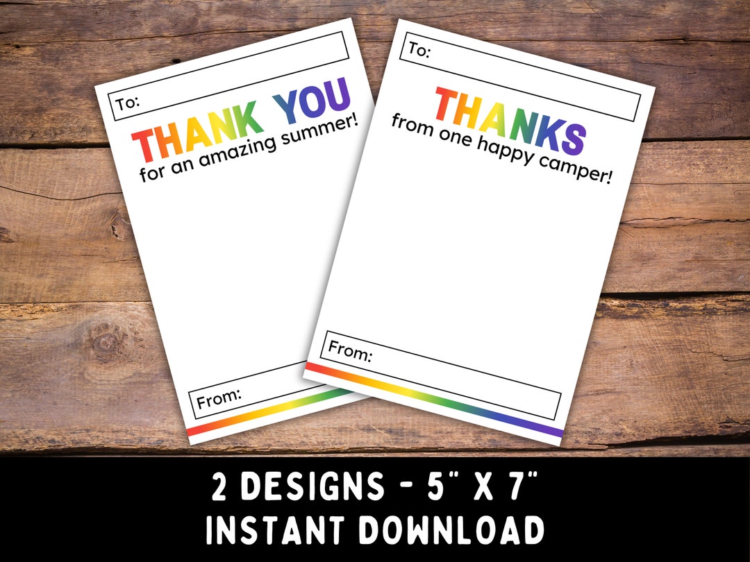 Camp Counselor Thank You Card, Printable Gift Card Holder, Summer Camp ...