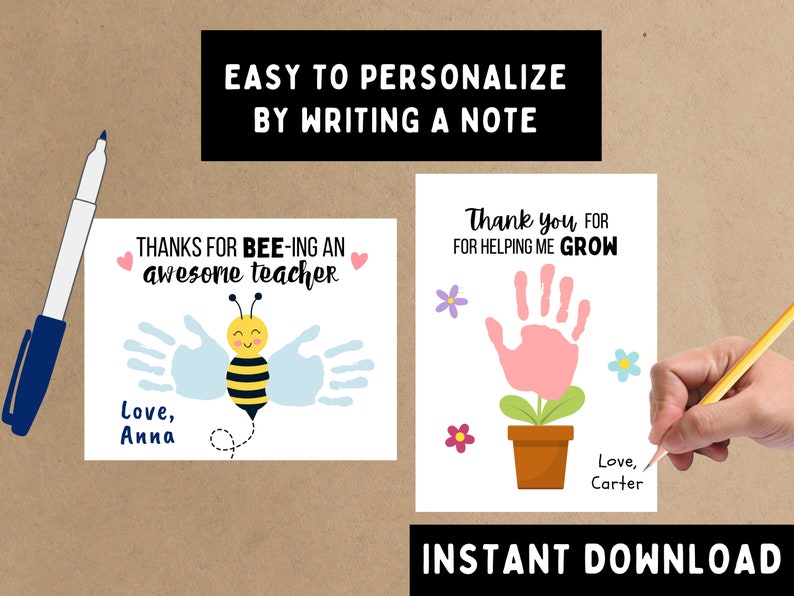 Teacher Appreciation Handprint and Fingerprint Craft Bundle Printable ...