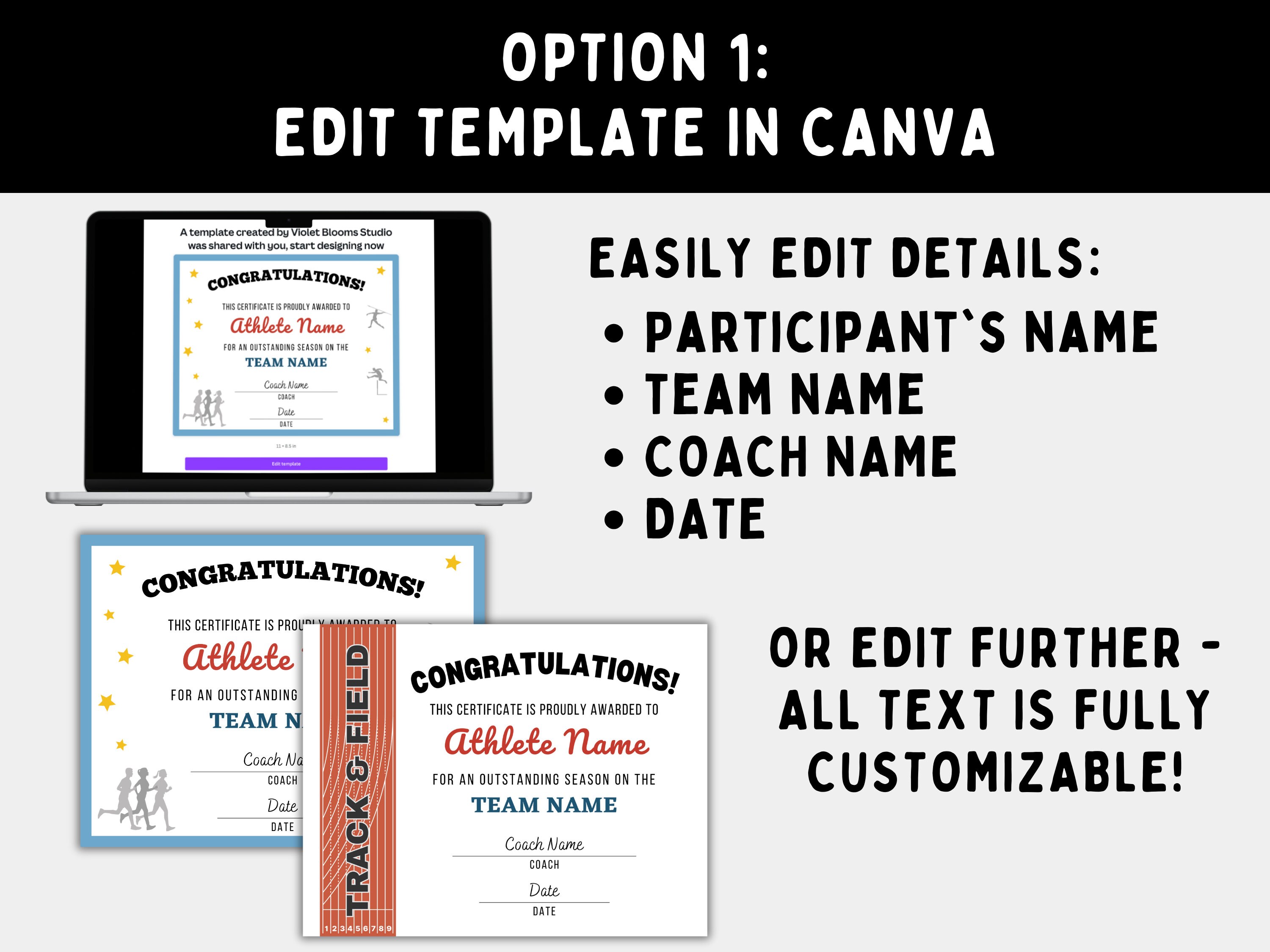 Track and Field Team Certificates Editable Track Participation ...