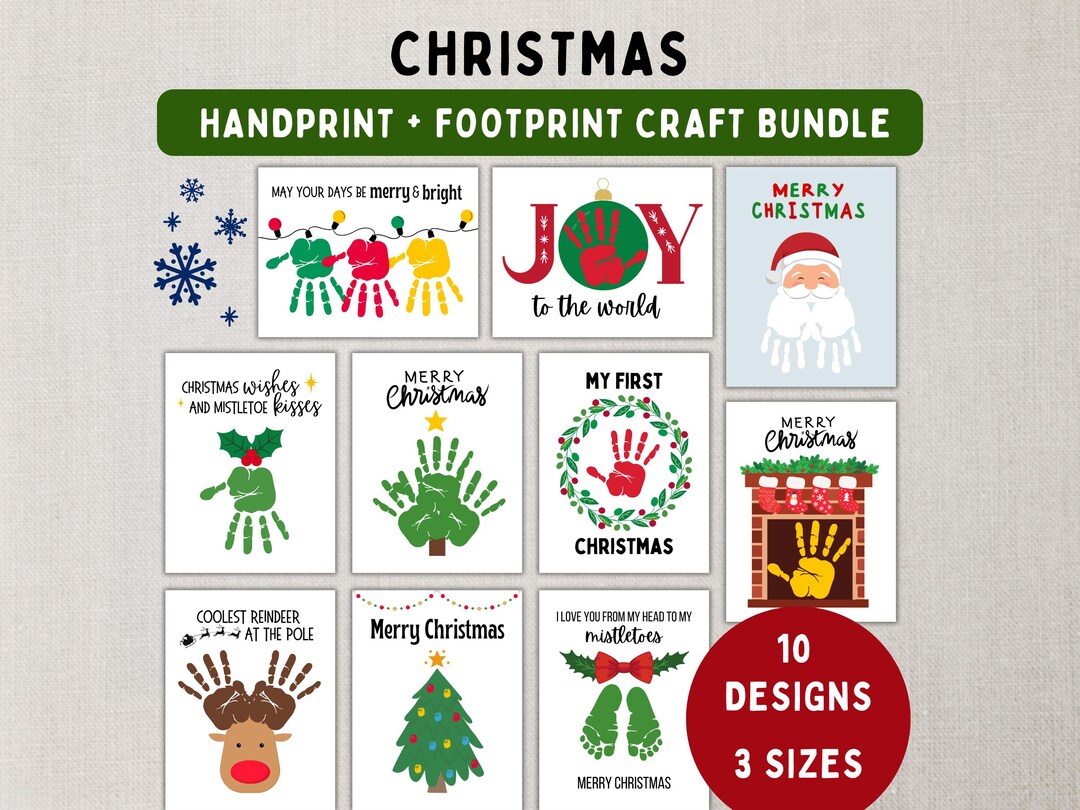 10 Christmas Handprint & Footprint Craft Bundle -- Printable DIY ...