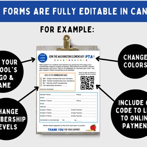 PTA / PTO Essential Forms Bundle - Editable Canva Template - Membership ...