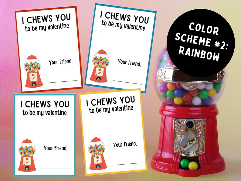 I Chews You Classroom Valentine Cards to Pair With Bubble Gum or Candy ...