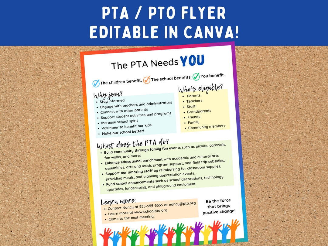 PTA / PTO Membership Flyer - Customizable Canva Template to Recruit ...