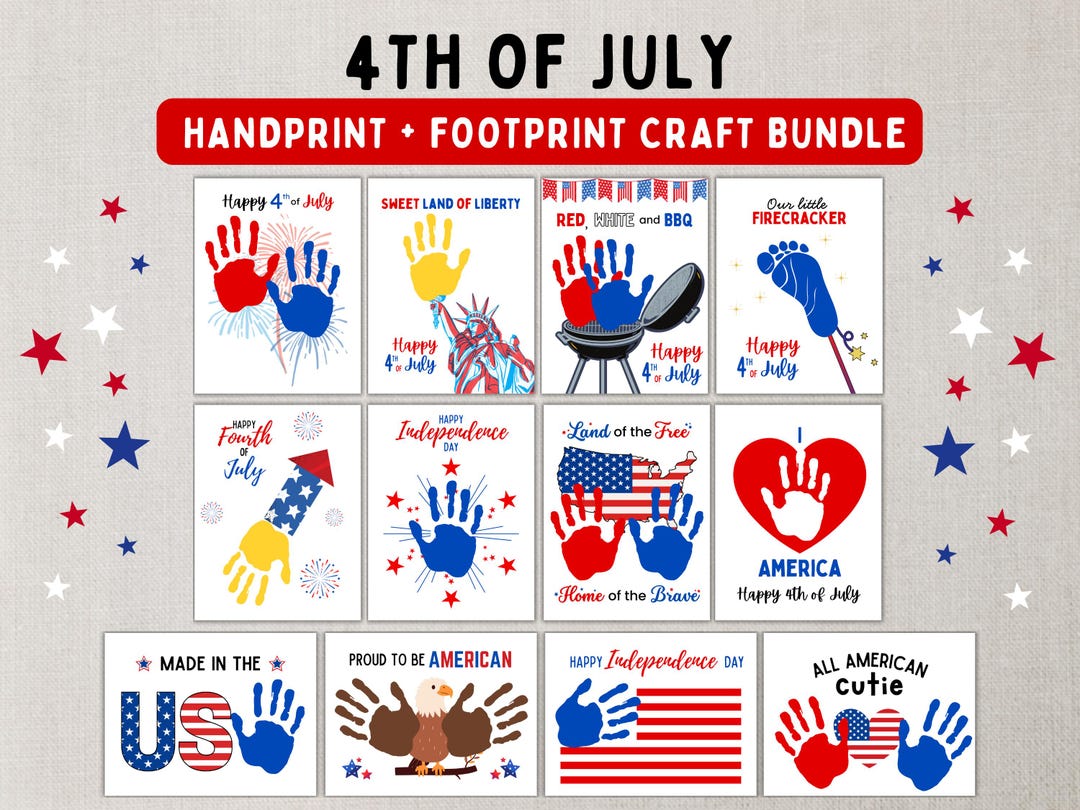 4th of July Handprint and Footprint Craft Bundle -- Printable DIY ...