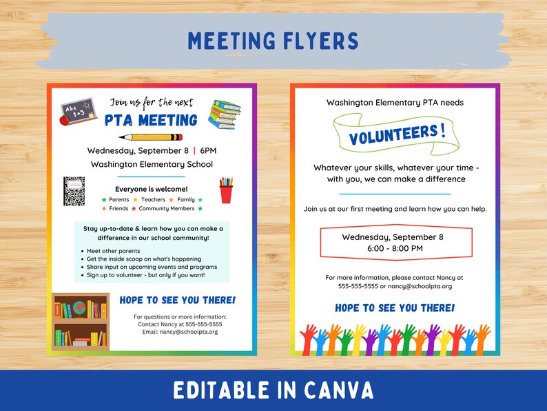 PTA / PTO Membership Bundle Editable Canva Template Meeting Flyers ...