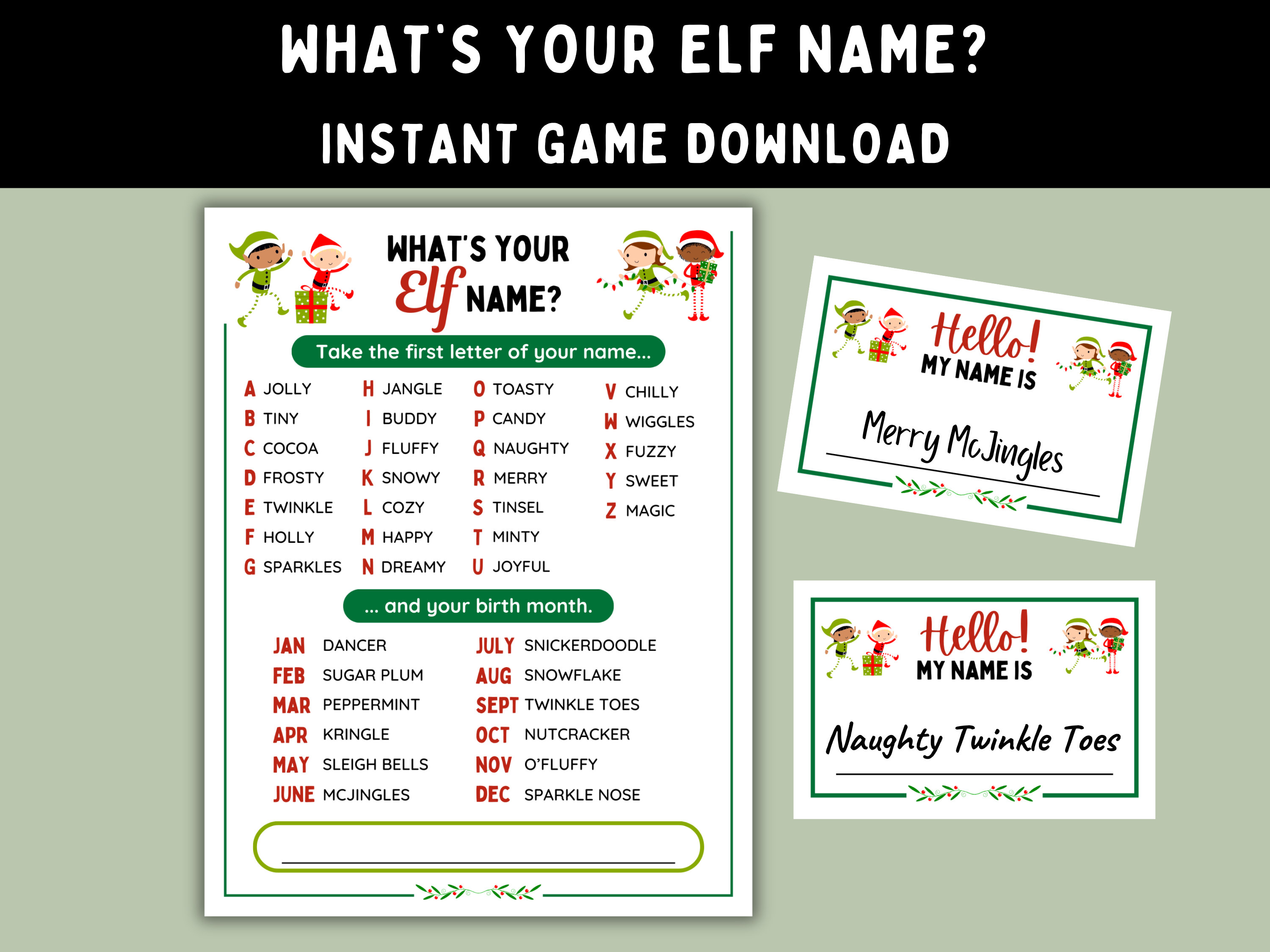 What's Your Elf Name? -- Printable Christmas Party Game for Kids or ...