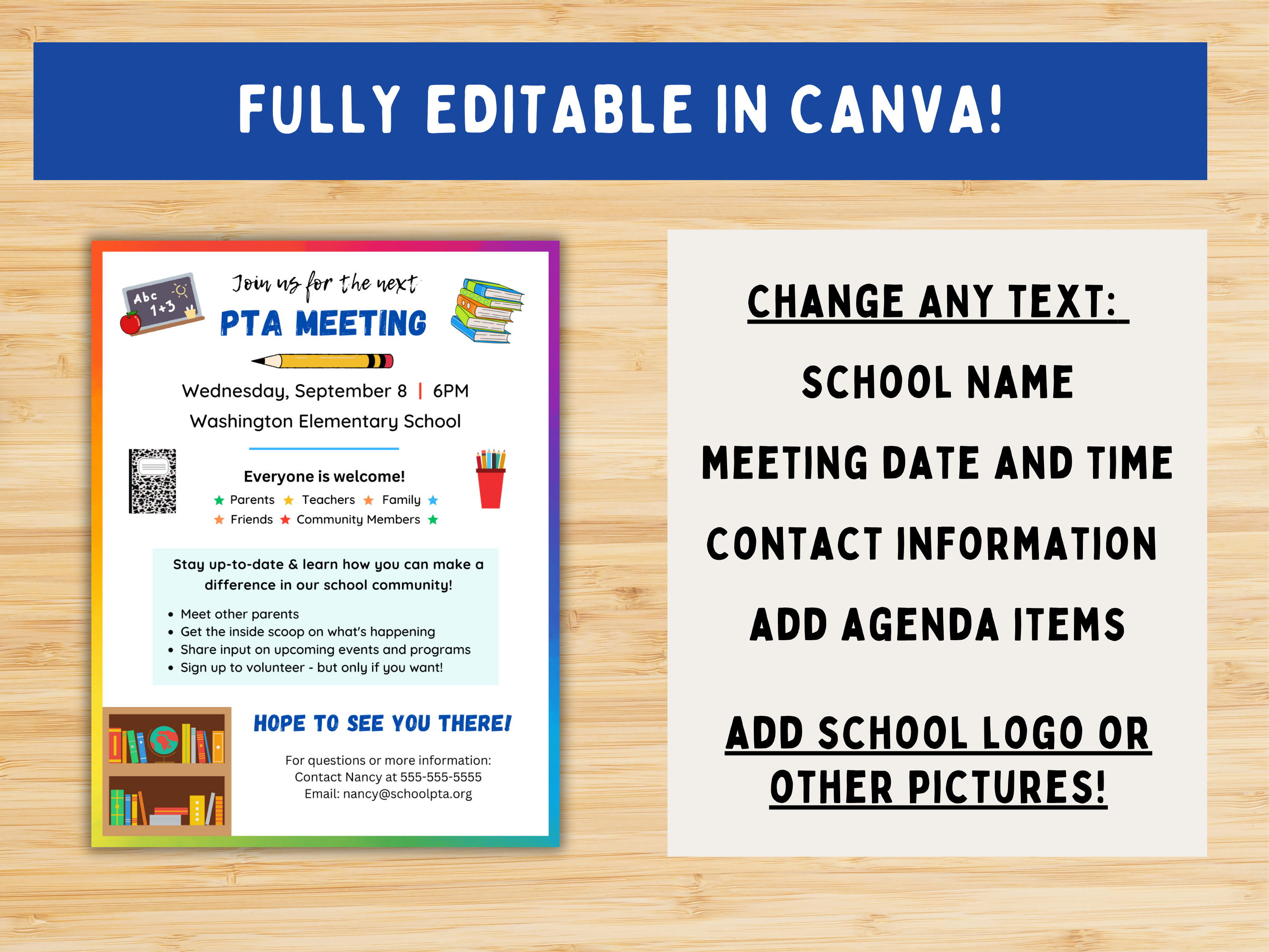 PTA / PTO Membership Bundle Editable Canva Template Meeting Flyers ...