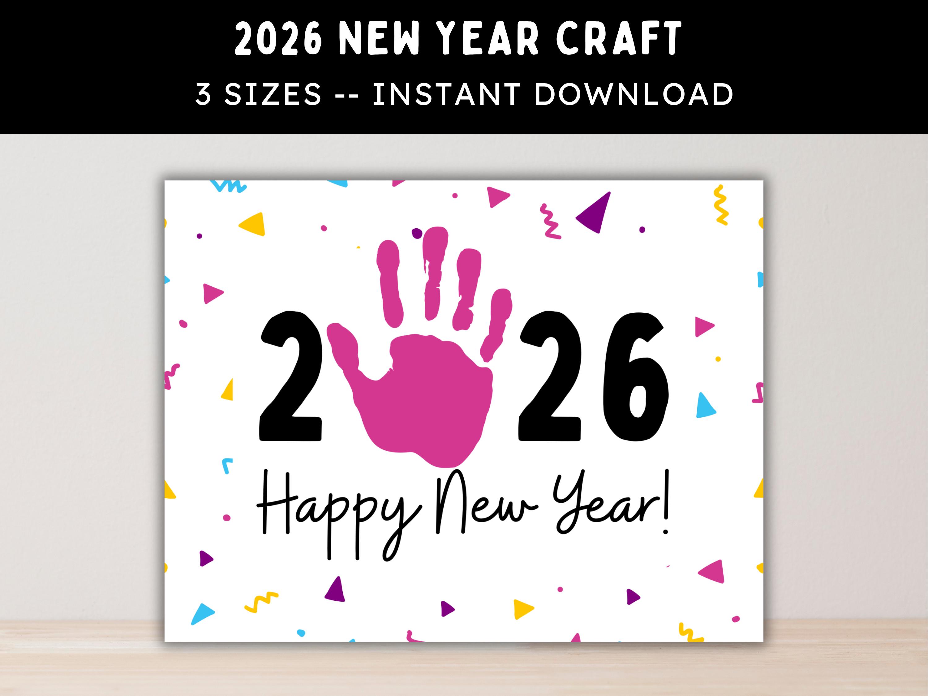 2026 New Year Confetti Handprint Craft -- Printable DIY Happy New Year ...