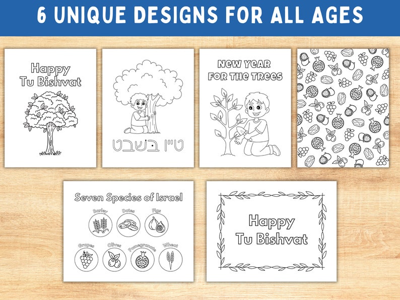6 Tu Bishvat Coloring Pages -- Printable Jewish Holiday Craft ...