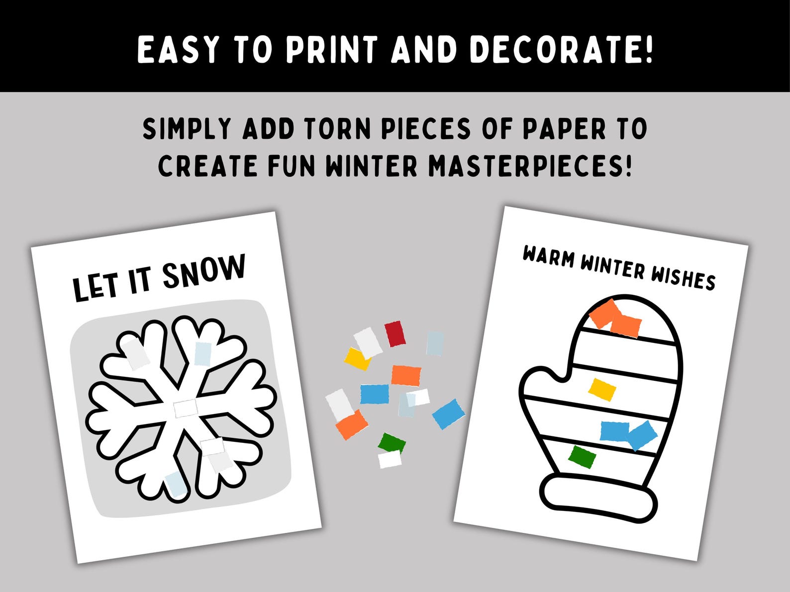 Winter Cut and Paste Paper Crafts -- Printable Torn Paper Art ...