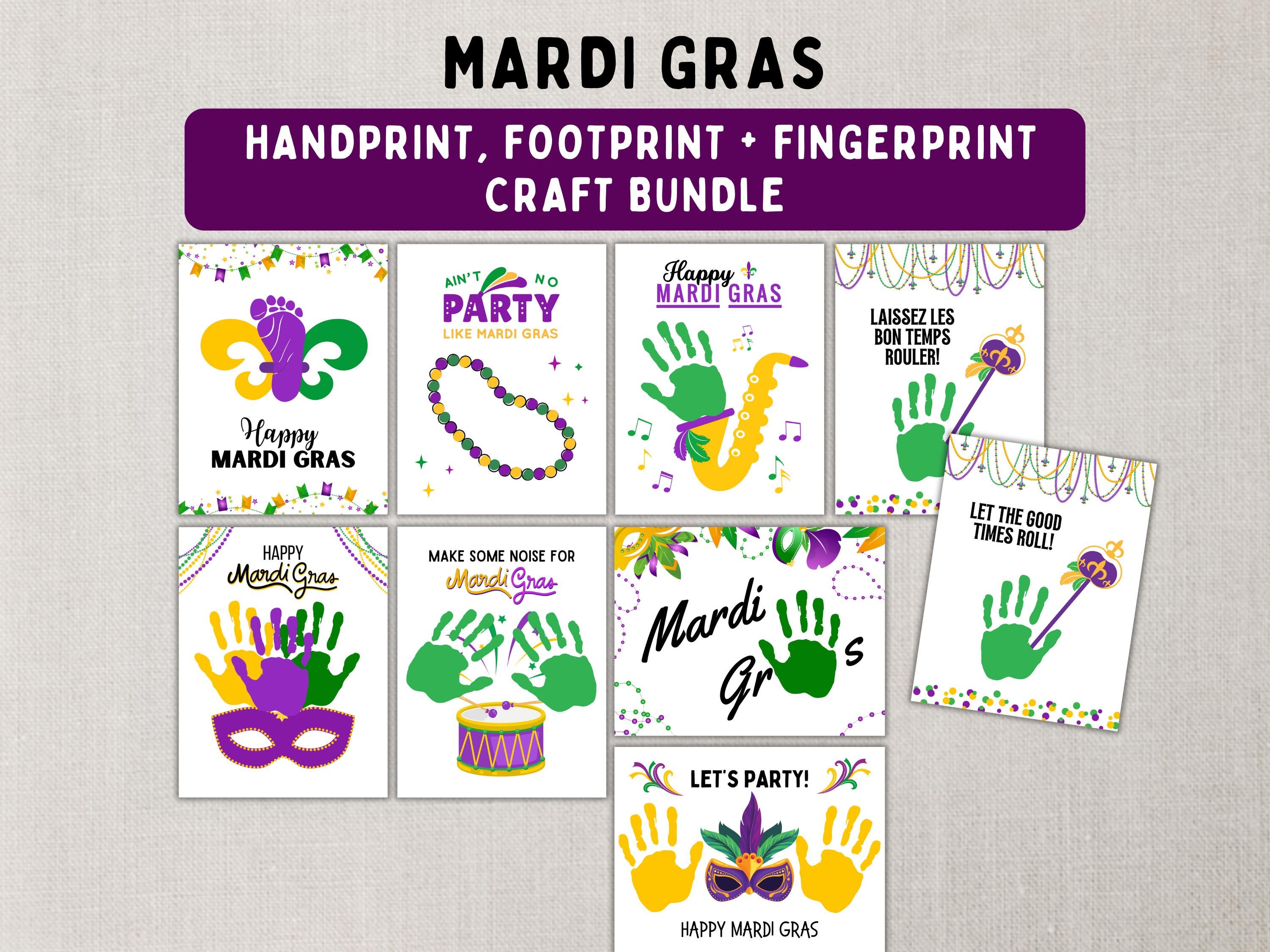 Mardi Gras Handprint, Footprint & Fingerprint Craft Bundle - Printable ...