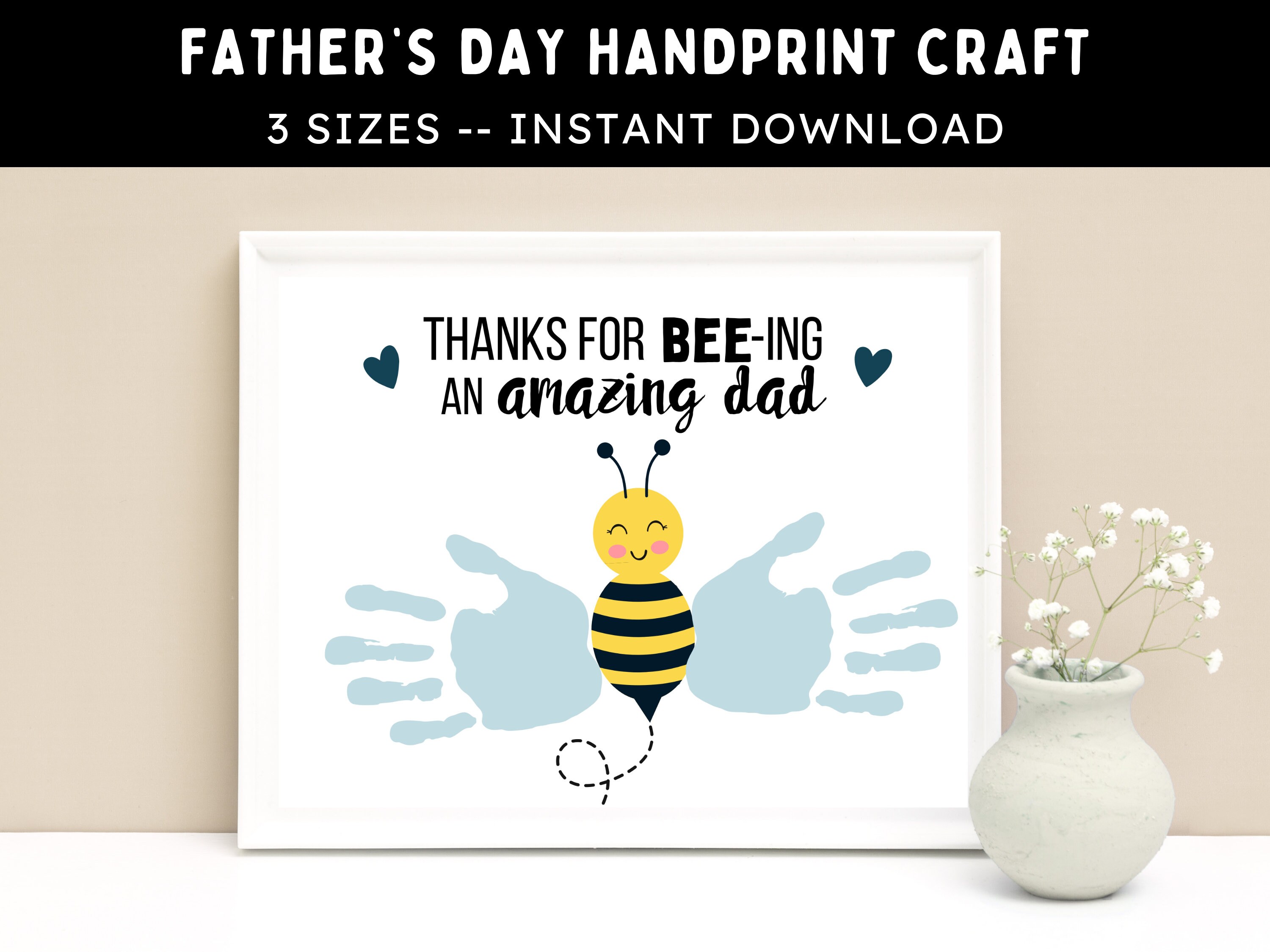 Father's Day Bee Handprint Craft Printable DIY Handprint Activity Dad ...