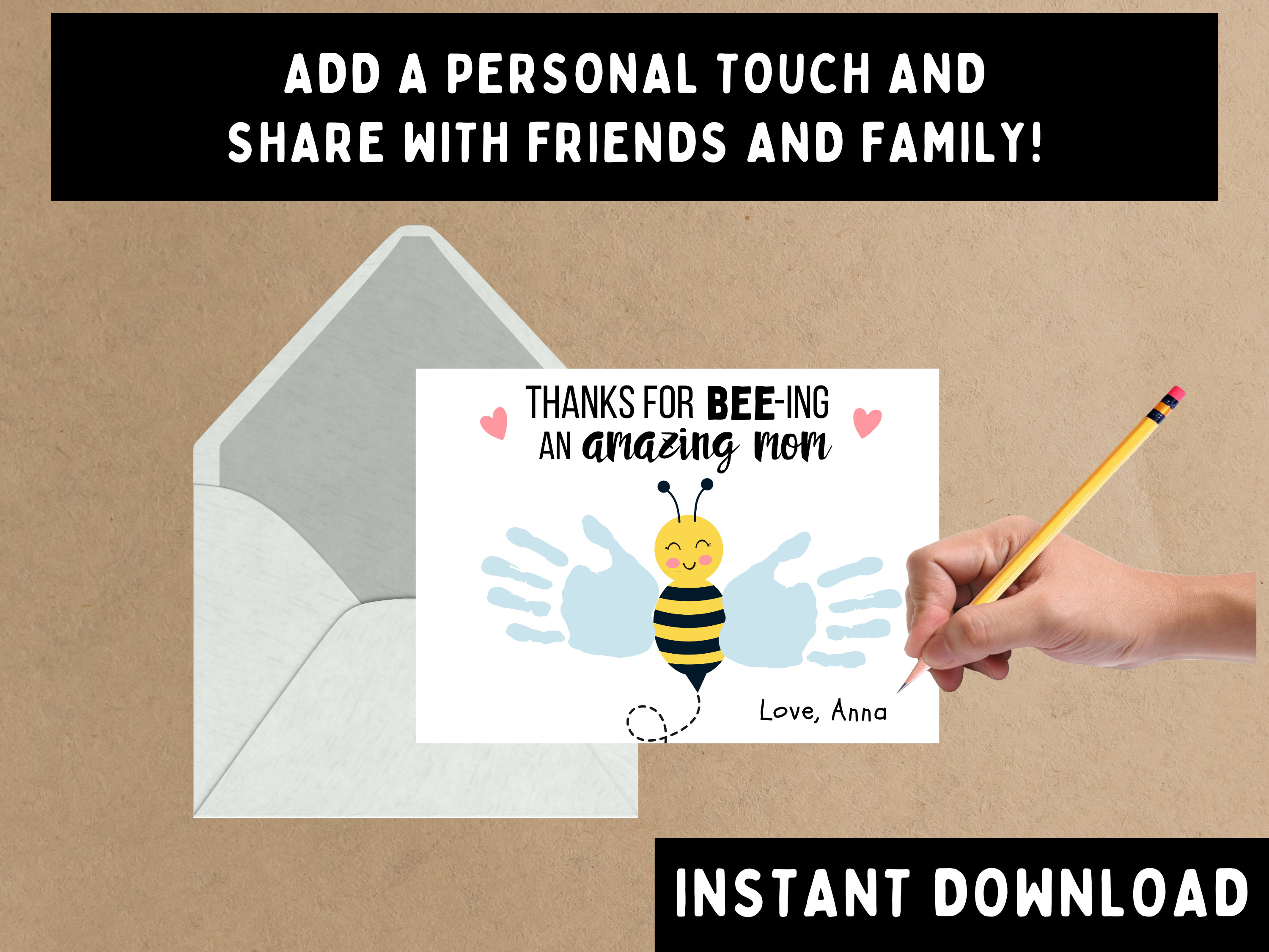 Mother's Day Bee Handprint Craft -- Printable DIY Art Activity for Mom ...