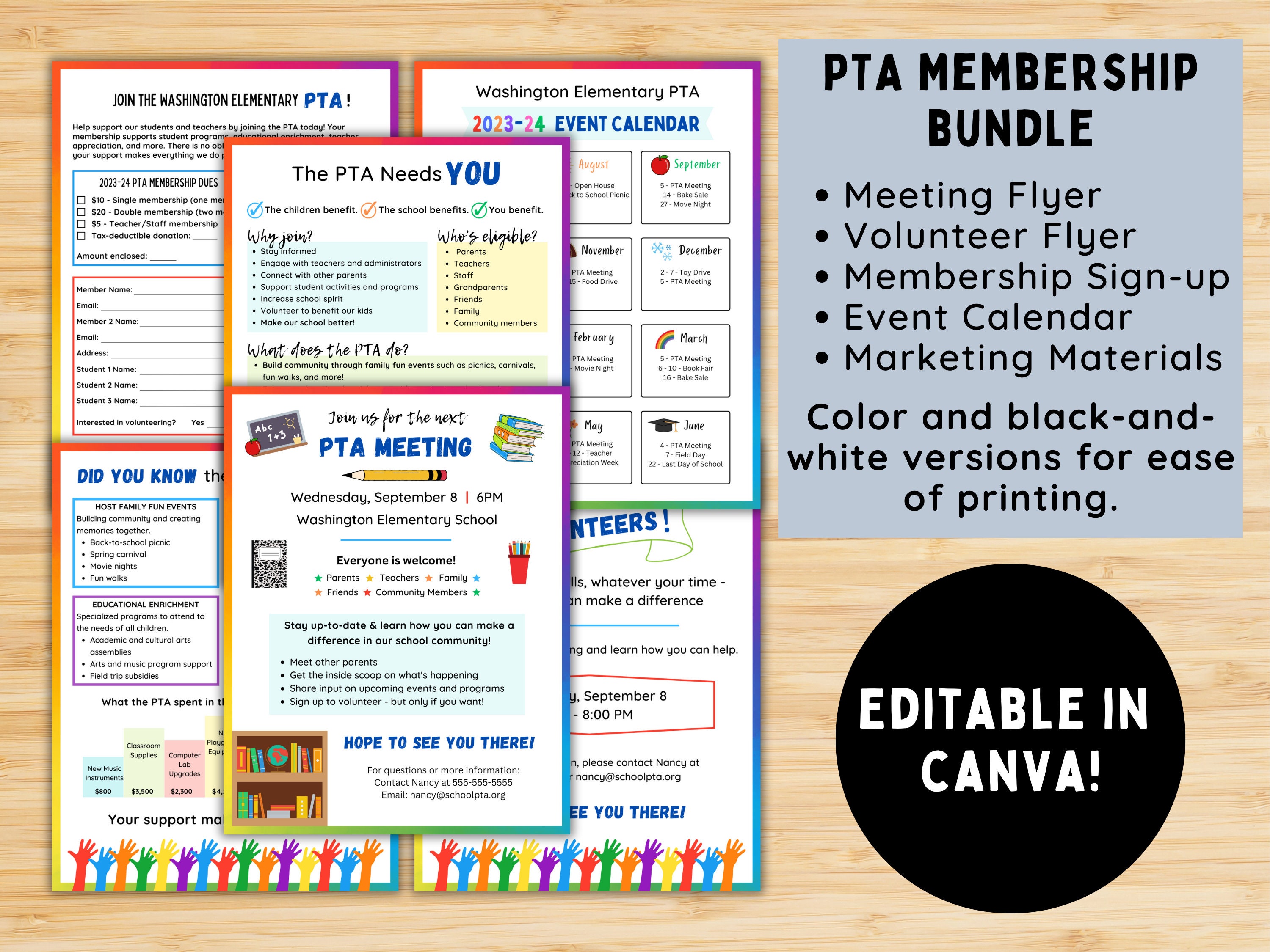 PTA / PTO Membership Bundle Editable Canva Template Meeting Flyers ...