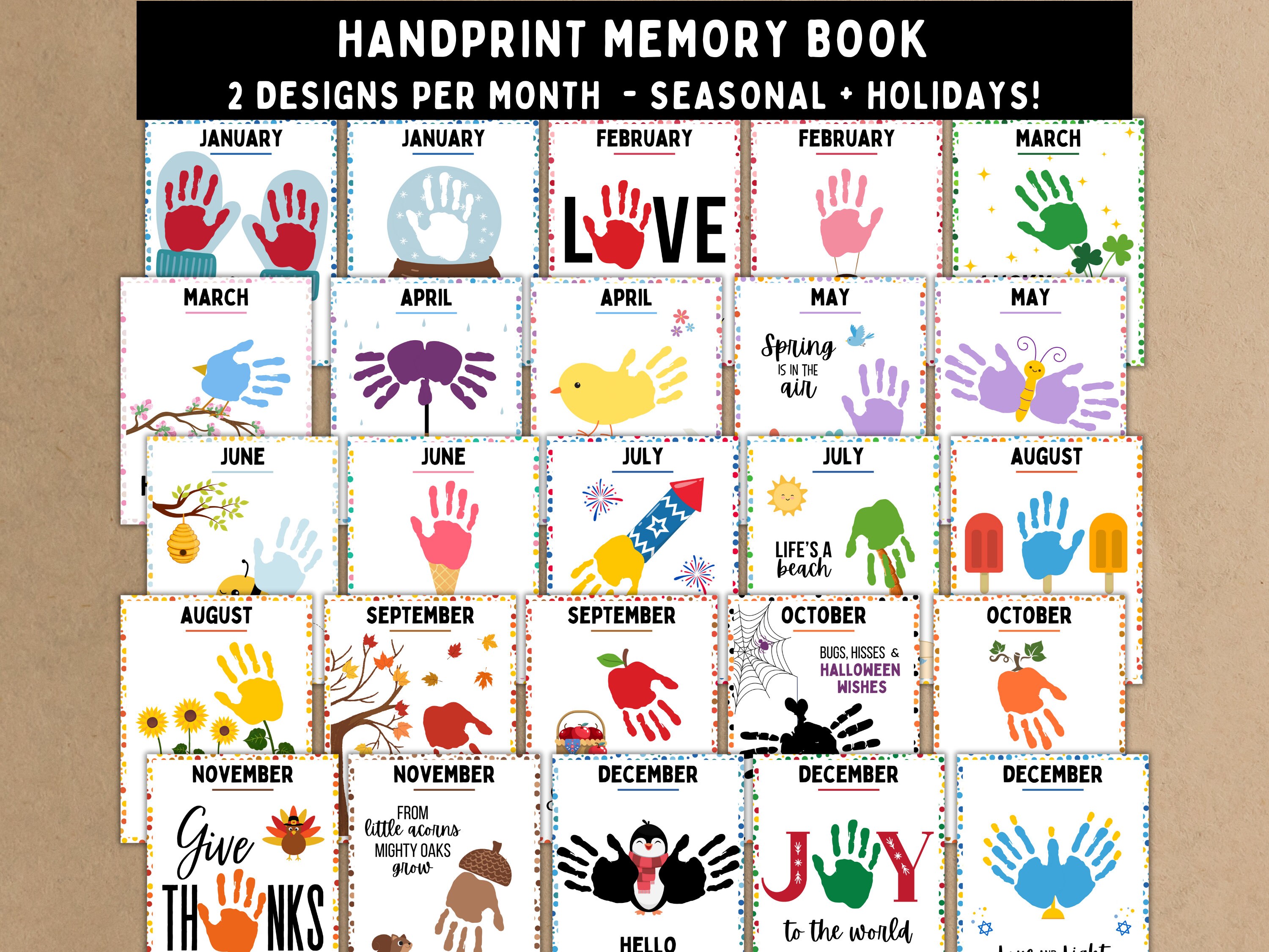 Handprint Memory Book Printable Handprint Craft Monthly Handprint Art ...