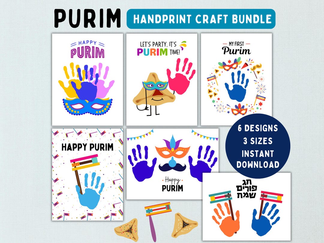 6 Purim Handprint Craft Templates -- Printable Jewish Holiday Art ...