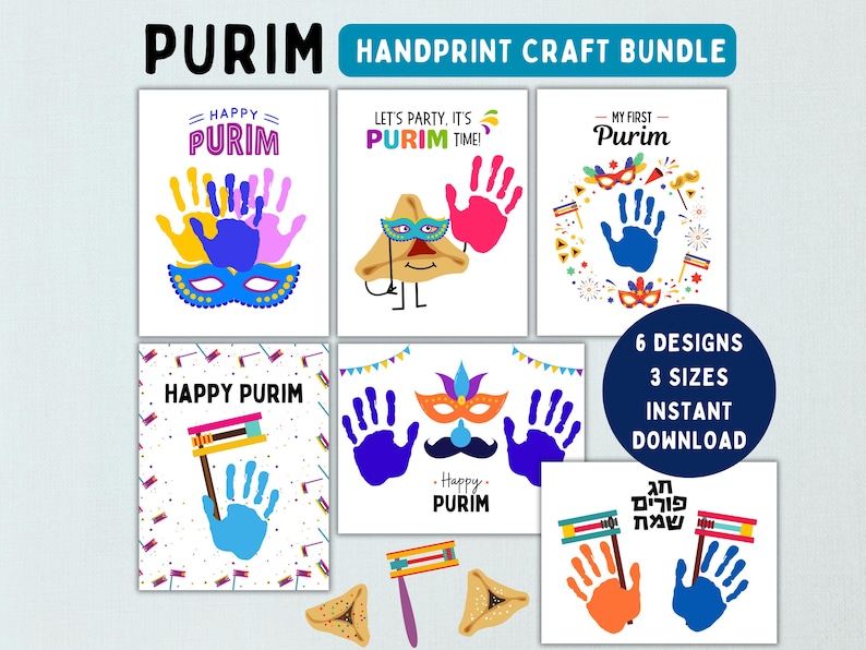 6 Purim Handprint Craft Templates -- Printable Jewish Holiday Art ...