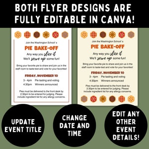 Pie Bake-off / Pie Swap / Pie Contest - Editable Canva Template Flyer ...