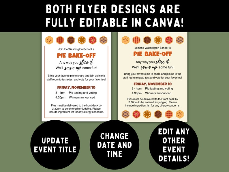Pie Bake-off / Pie Swap / Pie Contest - Editable Canva Template Flyer ...