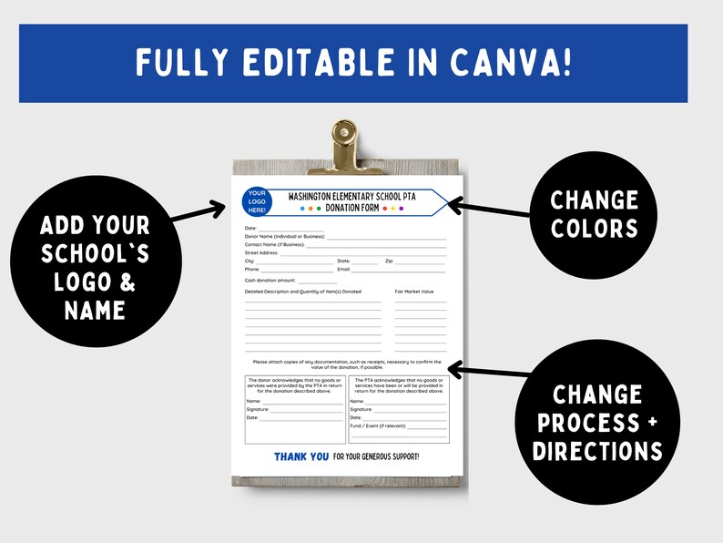 PTA / PTO Donation Form -- Editable Canva Template to Manage Gifts ...