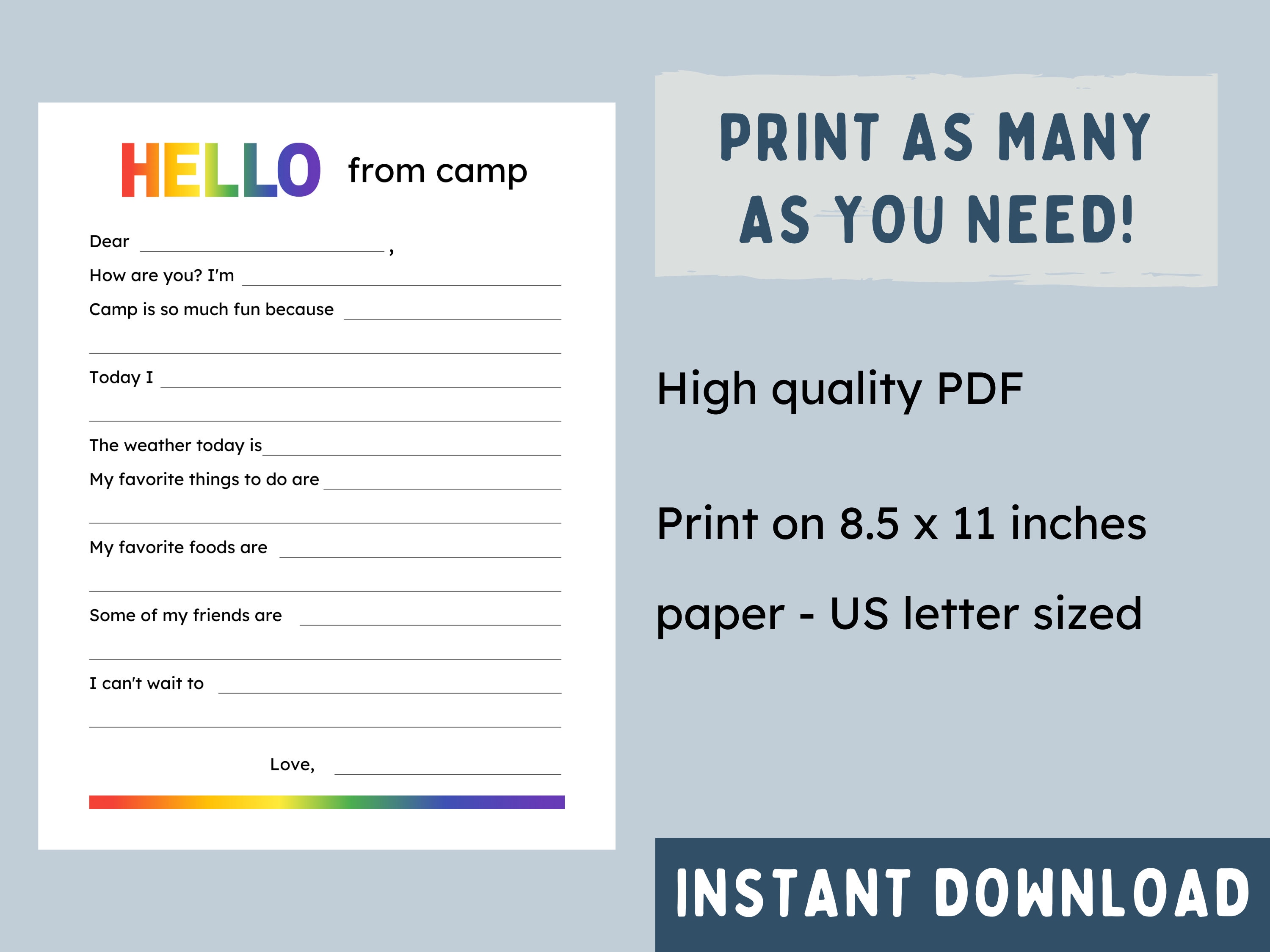 Rainbow Printable Letter From Camp Kids Overnight Camp Notes Sleepaway ...