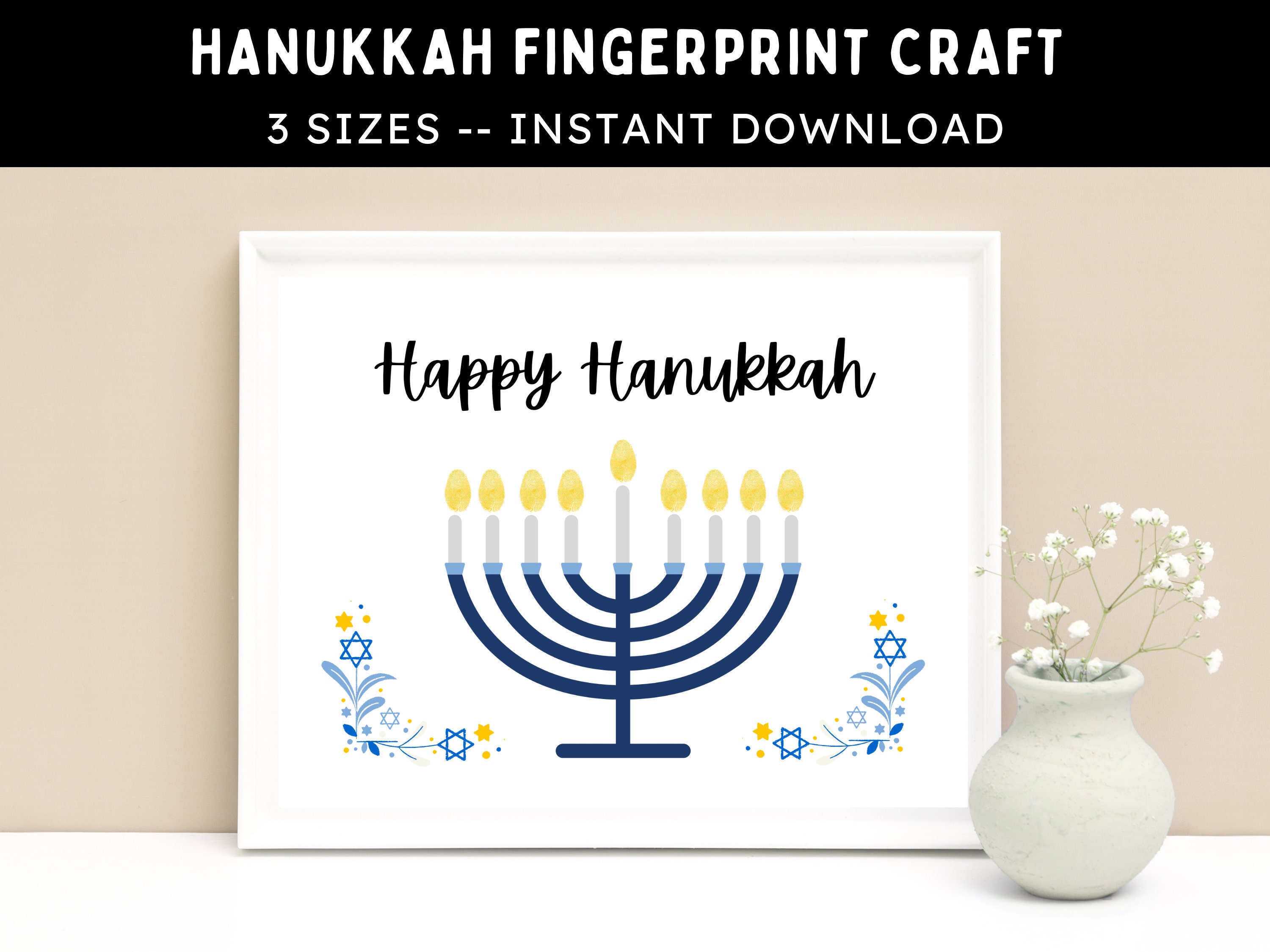 Menorah Fingerprint Craft Printable DIY Hanukkah - Etsy