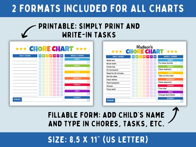 Editable Kids Chore & Routine Chart Bundle Weekly and Daily Checklists ...