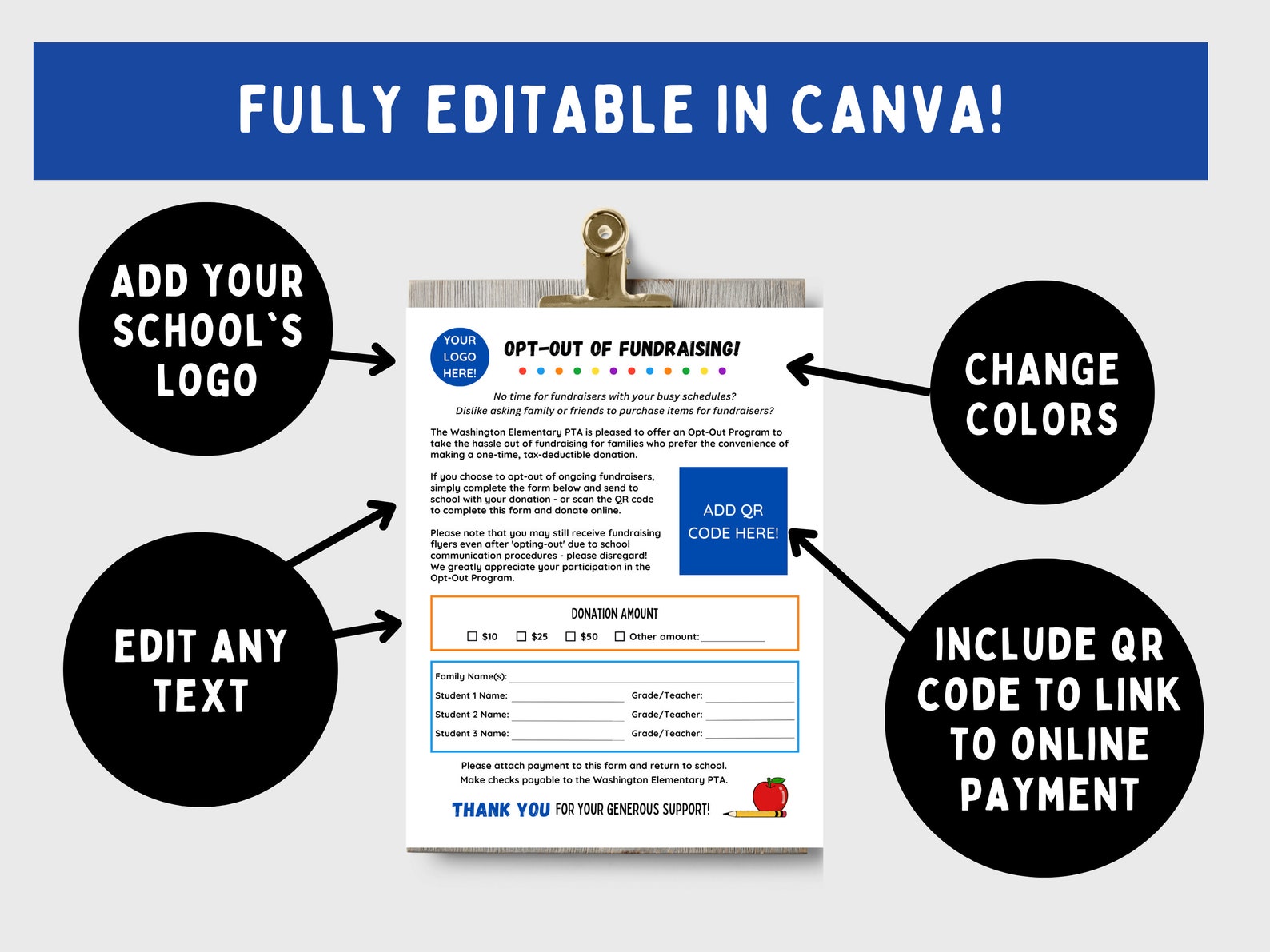 PTA / PTO Fundraising Opt-out Form - Editable Canva Template - Pto/pta Parent Opt Out Template ...