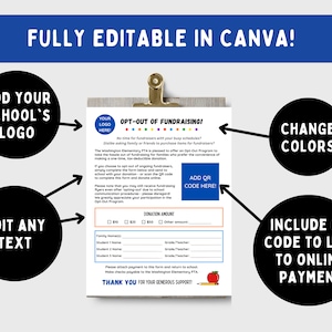 PTA / PTO Fundraising Opt-out Form - Editable Canva Template - Pto/pta ...