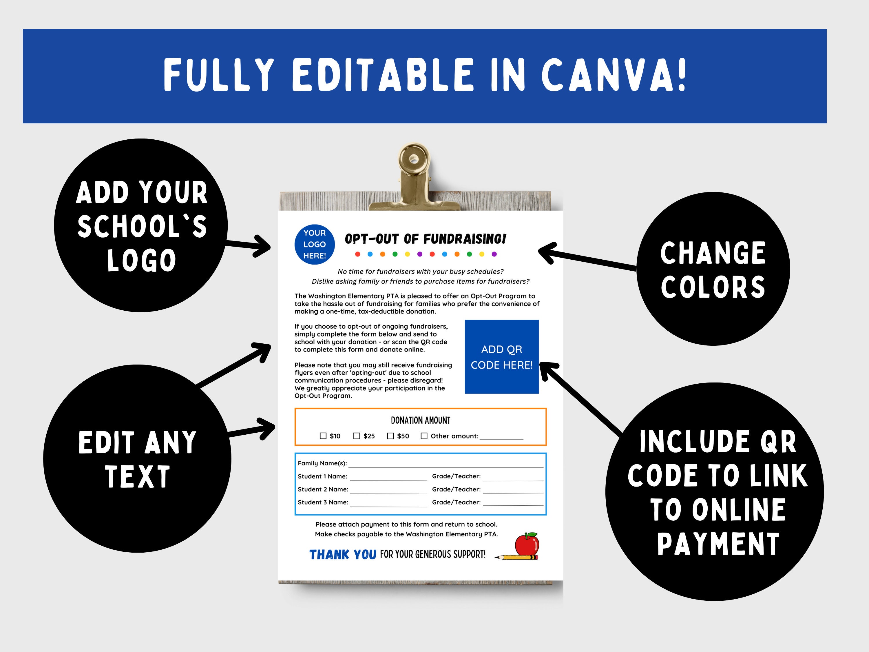 PTA / PTO Fundraising Opt-out Form - Editable Canva Template - Pto/pta ...