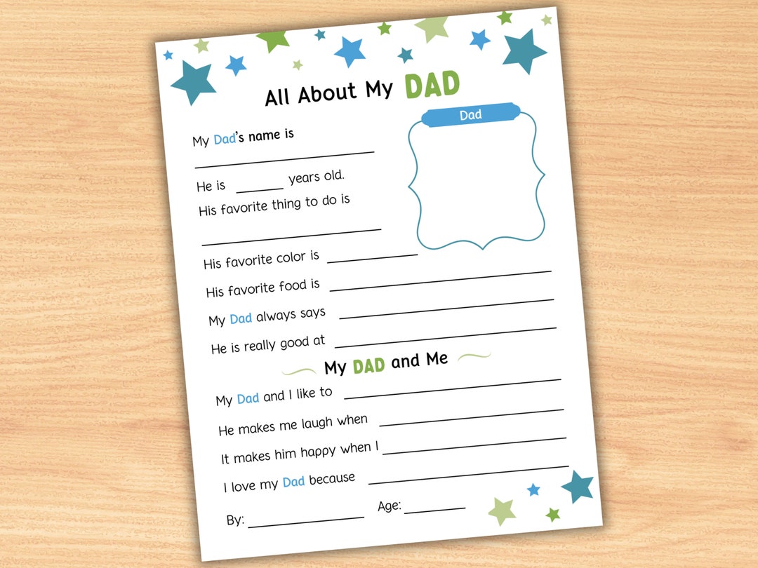 All About My Dad Green/blue Stars - Printable Questionnaire Keepsake ...