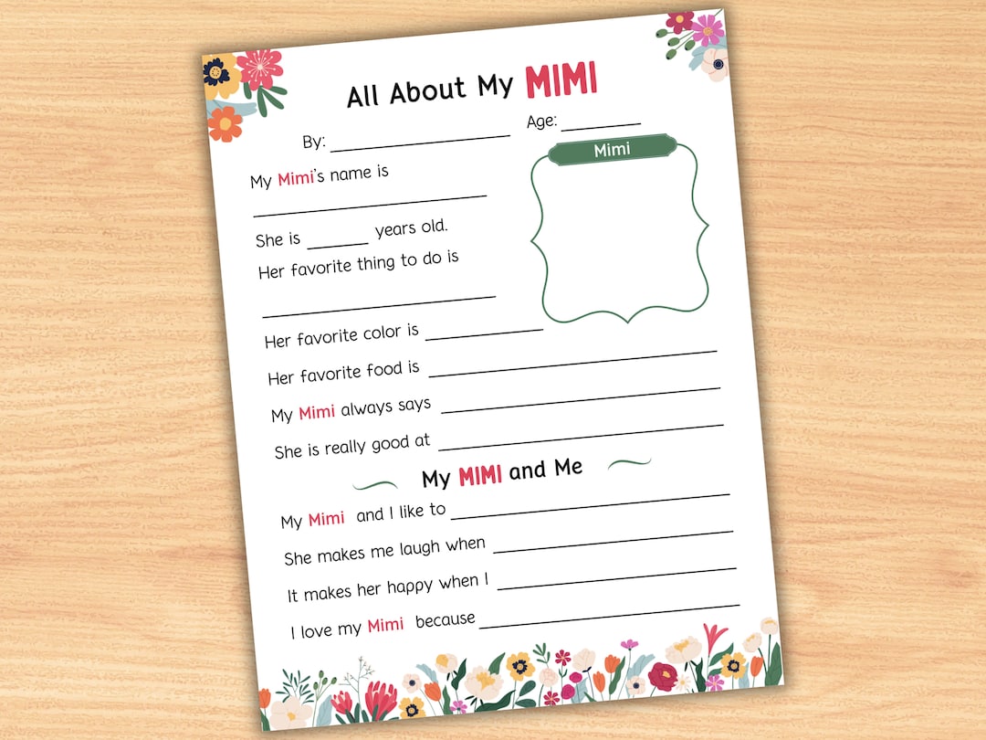 All About My Mimi Wildflowers Printable - Questionnaire Keepsake & Gift ...